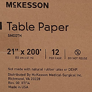 McKesson Exam Table Paper, Premium Smooth, White, 21 in x 200 ft, 12 Count