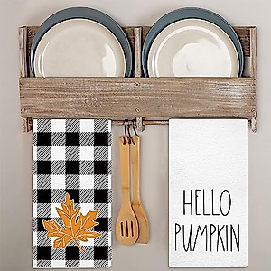 GAGEC Fall Kitchen Towels Buffalo Plaid Pumpkin Maple Leaf Fall Dish Towels Set of 4, Autumn Holiday Tea Towel 18 x 26 Inch Hand Drying Cloth Towel for Kitchen Home Decoration