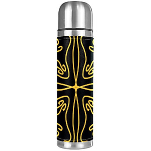 Stainless Steel Leather Vacuum Insulated Mug Vintage Flower Texture Thermos Water Bottle for Hot and Cold Drinks Kids Adults 16 Oz