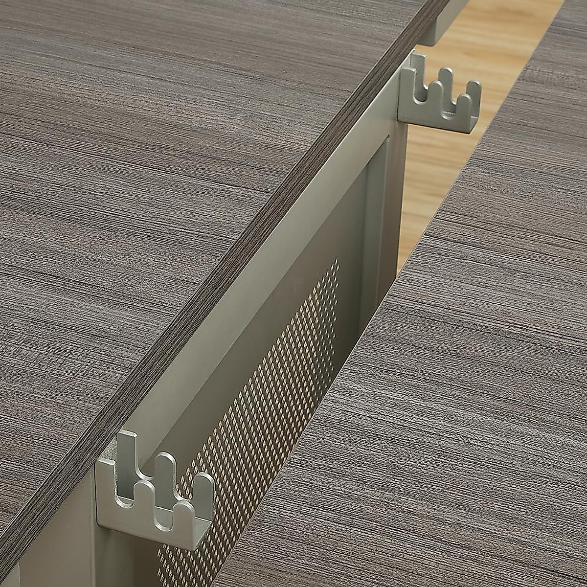 nbf signature series at Work 14' Expandable Conference Table with Warm Ash Laminate Top and Brushed Nickel Painted Steel Leg with Modesty Panel for Professional Use