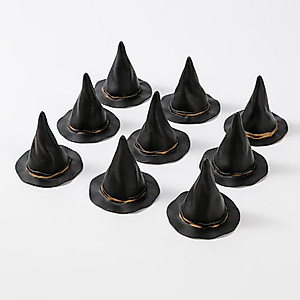 tiecawk 12Pcs Plastic Witch Hats Mini Halloween Witch Hats Wizard Hat for DIY Crafts Bottle Toppers Halloween Party Supplies (Black)