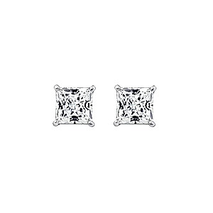 Amazon Essentials Platinum Plated Sterling Silver Stud Earrings set with Princess Brilliant Cut Infinite Elements Cubic Zirconia (1 cttw), (previously Amazon Collection)