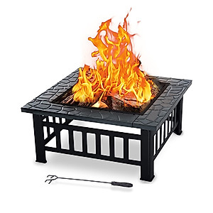 2022 Fire Pit,32inch Premium Outdoor Patio Fire Pits Table with Spark Screen Cover and Poker,Large Bonfire Wood Burning Firepit Fireplace for Outdoor Party,Backyard