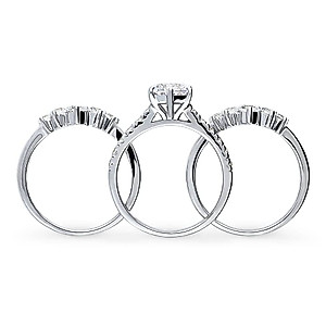 BERRICLE Sterling Silver 5-Stone Wedding Engagement Rings Cubic Zirconia CZ Solitaire Ring Set for Women, Rhodium Plated Size 6.5