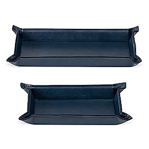Navaris Faux Leather Tray Set - 2 Valet Organizer Trays for Bedside Table, Night Stand, Desk - Store Keys, Change, Wallet, Phone, Glasses - Navy Blue