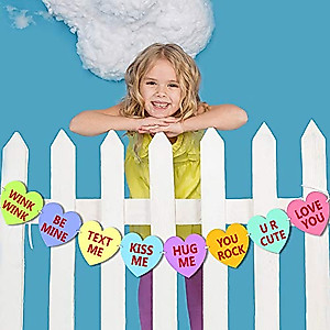 Candy Conversation Heart Valentines Day Banner Decoration,Glitter Pre-strung Garland 2pcs