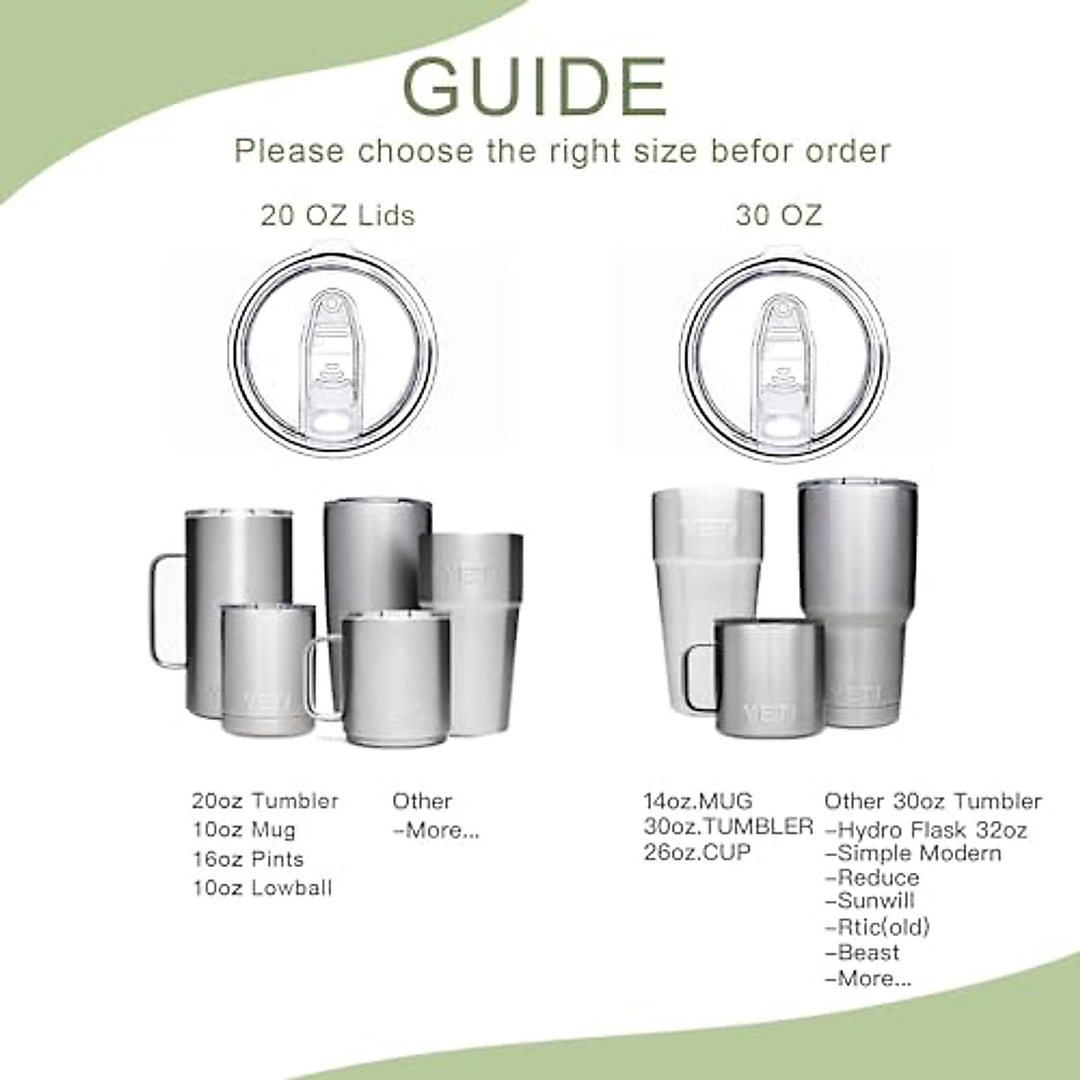 20 oz Tumbler Lid Replacement Lids Compatible for YETI 20 oz Tumbler, 10/24 oz Mug and 10 oz Lowball, 2 Pack Spill Proof Cup Lids Covers, Replacement Lids for Tumblers