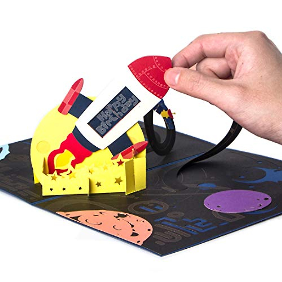 Ribbli Rocket Pop Up Card, Pop Up Birthday Card, Happy Birthday Card for Men Dad Husband Boyfriend Brother Son Kids, with Envelope