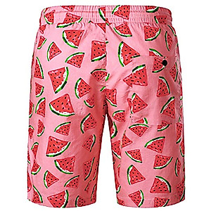 JOGAL Men's Fun Fruit Printed Short Sleeve Button Down Hawaiian Shirt Suits XX-Large Pink