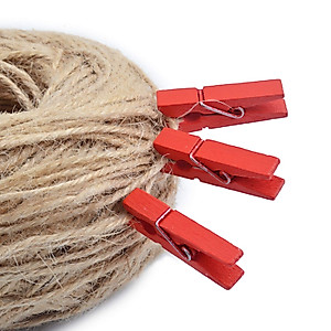 BronaGrand 100pcs Mini Red Wooden Utility Paper Clip, Clothespins Clip, Clothes Line Clips,Photo Clips