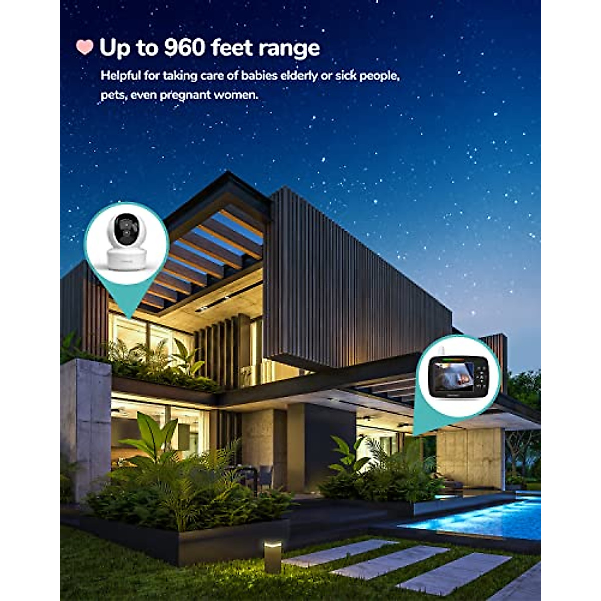 Kidsneed Baby Monitor - 3.5 Inch Video Baby Monitor with Remote Control Pan& Tilt &Zoom Camera, Two-Way Audio, Night Vision, Temperature Monitoring, Lullabies, 960ft Long Range