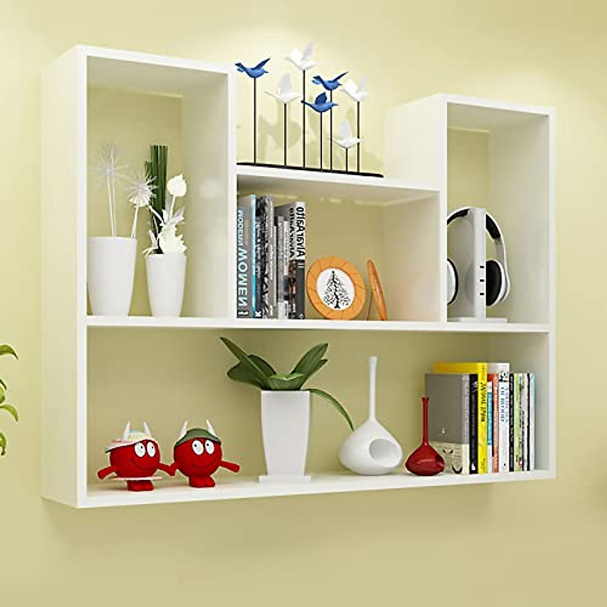 QQXX Wood Wall Mount Bookshelf,3 Tier Floating Shelves,Modern Wall Organizer Cabinets,Photos Cds Shelf,Wall Mounted Storage Rack for Kids Room Livingroom Bedroom Bathroom Kitchen