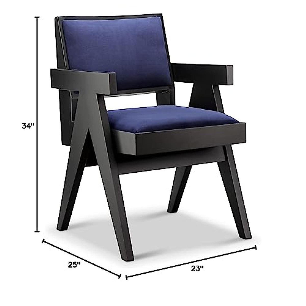 Design Guild Accent or Kitchen Modern Table-Height Dining Chair w/Natural Wooden Frame (Fully Assembled), Navy Blue Velvet/Black Armchair