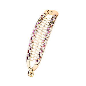 KALLORY 3pcs horsetail Wild Pins Clamp Women Banana Ladies Combs Rhinestone Pattern Decorative Golden Clincher Ponytail Black Giftverticalbright Hair Accessories Horail Birthday Clips