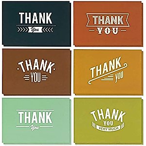 Best Paper Greetings 48 Pack Masculine Thank You Cards for Men with Envelopes for Work, Business, 6 Retro Designs, Blank Inside (4 x 6 In)