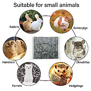Tfwadmx 100 Pcs Rabbit Pee Pads Guinea Pig Super Absorbent Cage Liners Bunny Disposable Black Carbon Diapers Small Animal Training Accessories with Quick-Dry Surface for Chinchilla Ferret Hamster