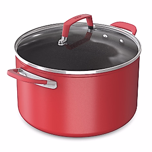 Ninja C20480 Foodi NeverStick Vivid 8-Quart Stock Pot with Glass Lid, Nonstick, Durable & Oven Safe To 400°F, Cool-Touch Handles, Crimson Red