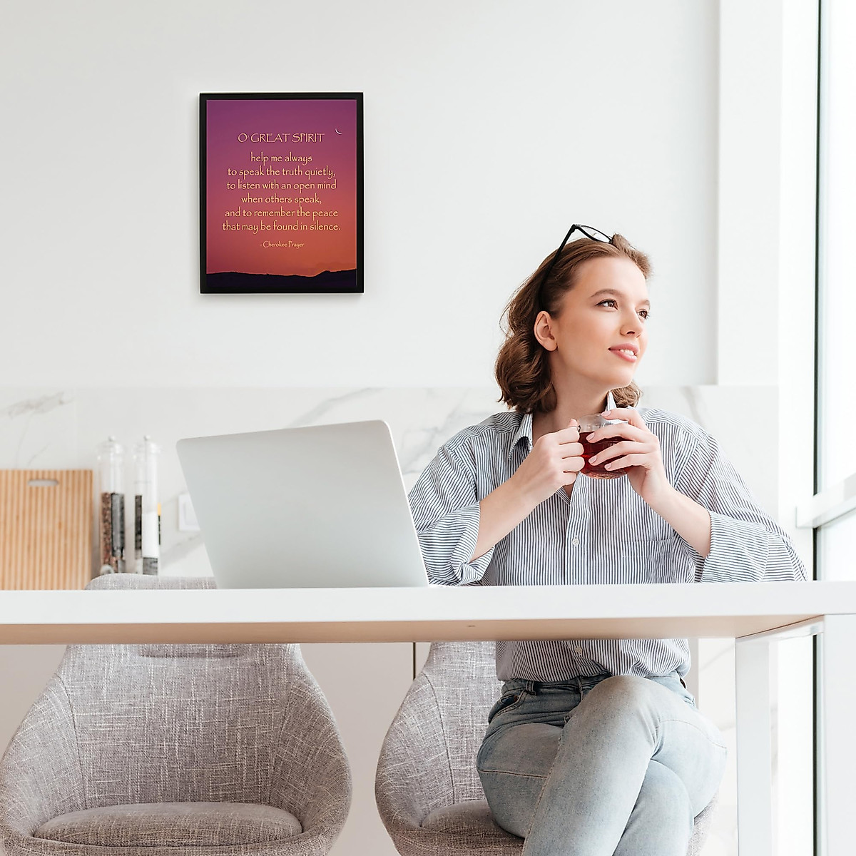 O Great Spirit A Cherokee Prayer - Native American Wall Art Decor, Southwest Sunset Print w/Moon Image, Inspirational Home Decor, Office Decor, Classroom & Western Decor. Unframed- 8x10"