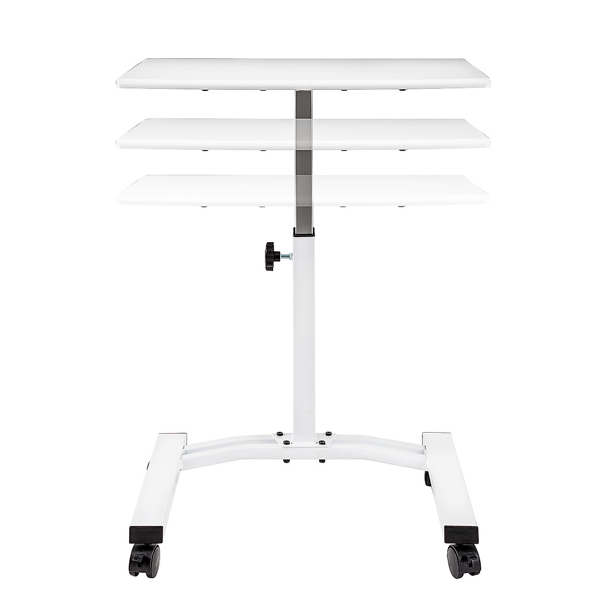 Seville Classics Airlift Mobile Height Adjustable Laptop Stand Computer Workstation for Sitting Table for Home, Office, Classroom, Hospital, w/Wheels, Flat (24"), White