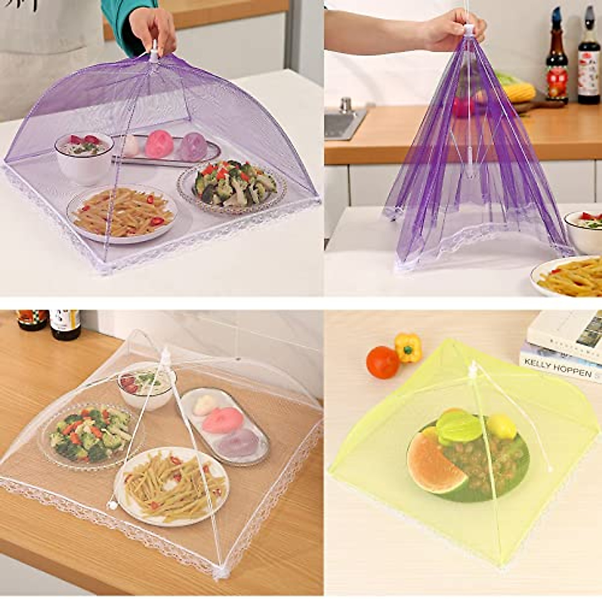 6 Pack Colored Mesh Food Cover Tents by Winknowl, Reusable and Collapsible Large 17" Pop-Up Food Net Protector Umbrella for BBQ, Picnics, Parties, Outdoor