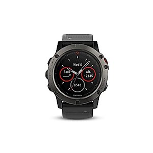 Garmin fēnix 5X, Premium and Rugged Multisport GPS Smartwatch, features Topo U.S. Mapping, Slate Gray, (Renewed)