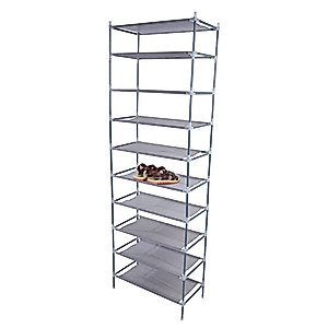JASOYA Simple Assembly 10 Tiers Non-woven Fabric Shoe Rack，fashionble and convenient design， Gray