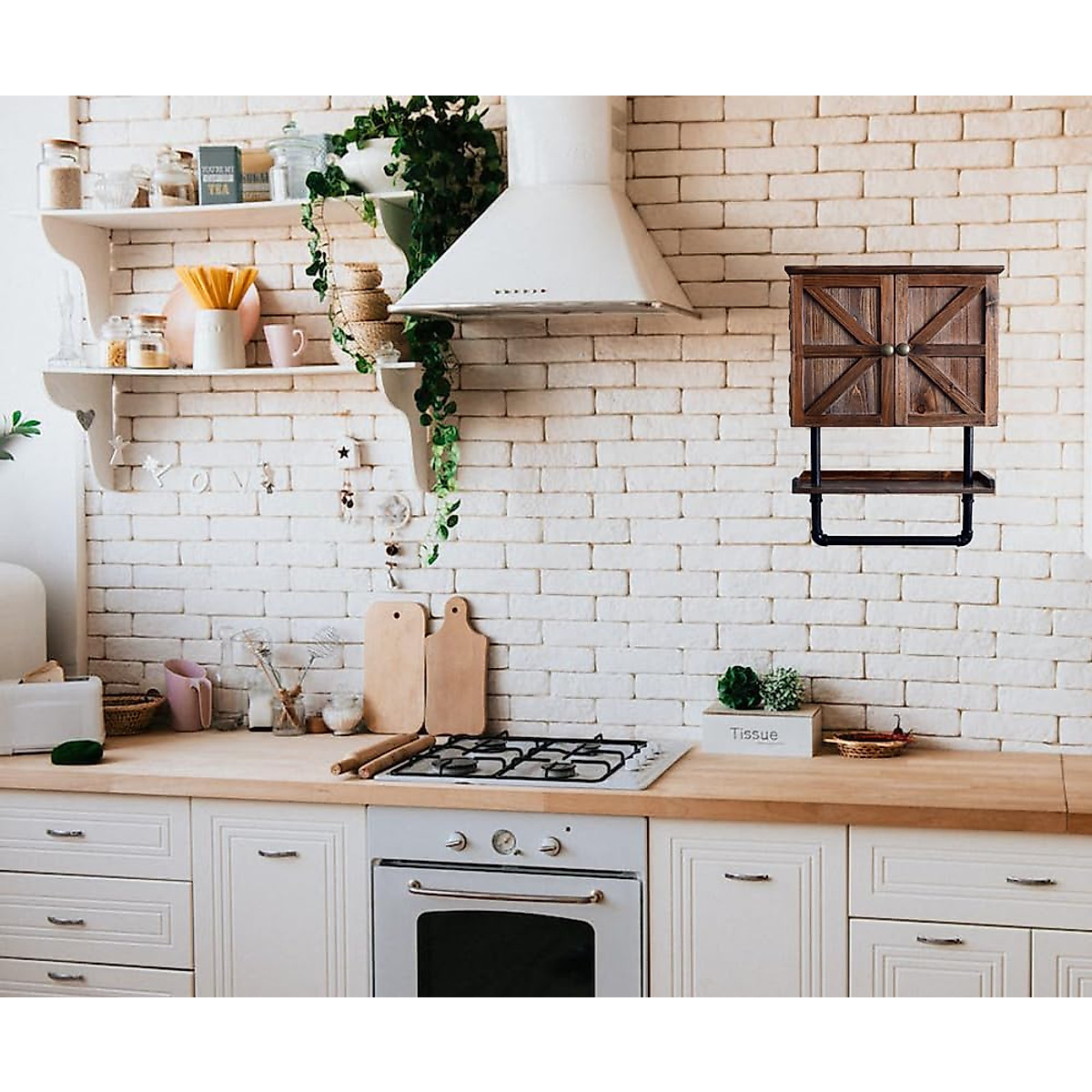 Juleduo 23.1x16.9'' Bathroom Wall Cabinet with Adjustable Wall Shelf & Towel Bar Double Doors Medicine Cabinet Wall Mounted with Hanging Bar, Rustic Wood Storage Kitchen (Black)