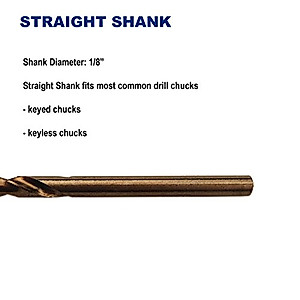 1/8-Inch Cobalt Steel M35 Jobber Length Twist Drill Bits for Hard Metal, Stainless Steel, Pack of 12