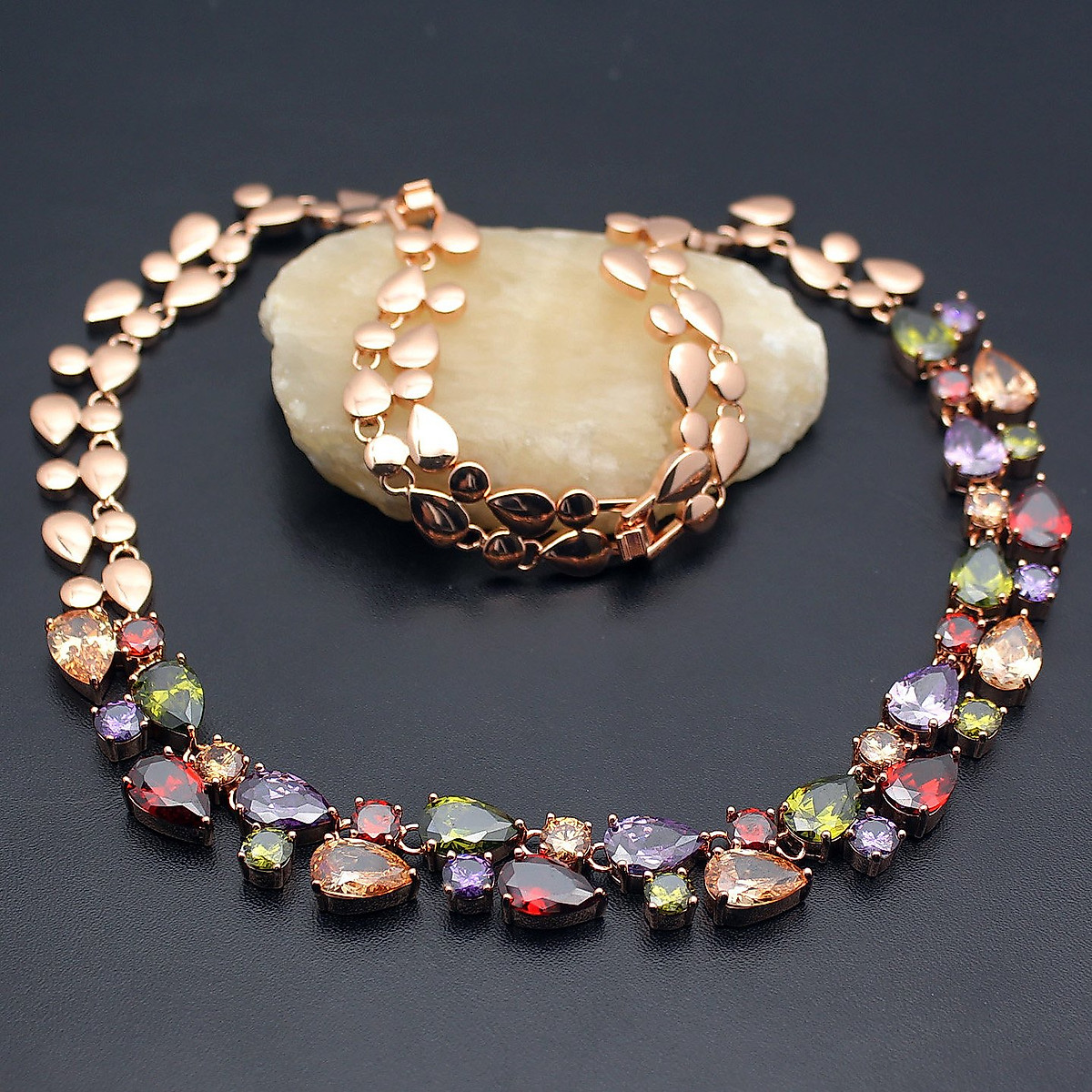 Necklaces for Women, Classic Multi Gemstones Silver Necklaces with Amethyst Garnet Morganite Peridot Women Jewelry (Gold)