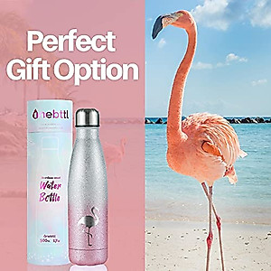 Onebttl Flamingo Bottle Gifts for Women, Girls, Her - 17oz/500ml Stainless Steel Insulated Water Bottle - Flamingo Gifts for Flamingo Lovers - (Pink Sliver Gradient)
