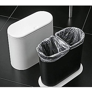 IEEK Slim Plastic Trash Can with Press Top Lid,2.4 Gallon/10 Liter Garbage Can Modern Waste Basket for Bathroom,Living Room,Office,Kitchen and Narrow Spaces,Grey