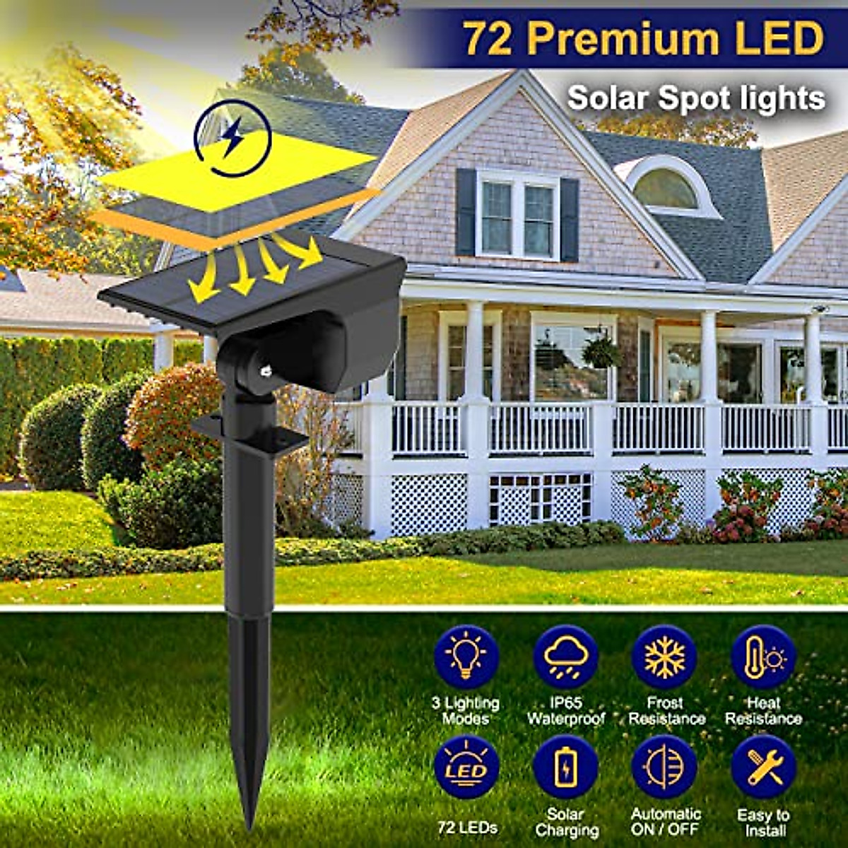 Solar Spot Lights Outdoor, 6 Pack IP65 Solar Lights Outdoor Waterproof 72 LEDs Solar Landscape Spotlights,Auto On/Off 3 Lighting Modes Outdoor Solar Garden Lights for Yard, Patio, Pathway -Cool White