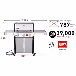 Weber 37300001 Genesis S-325S NG SS Gas Grill, Stainless Steel