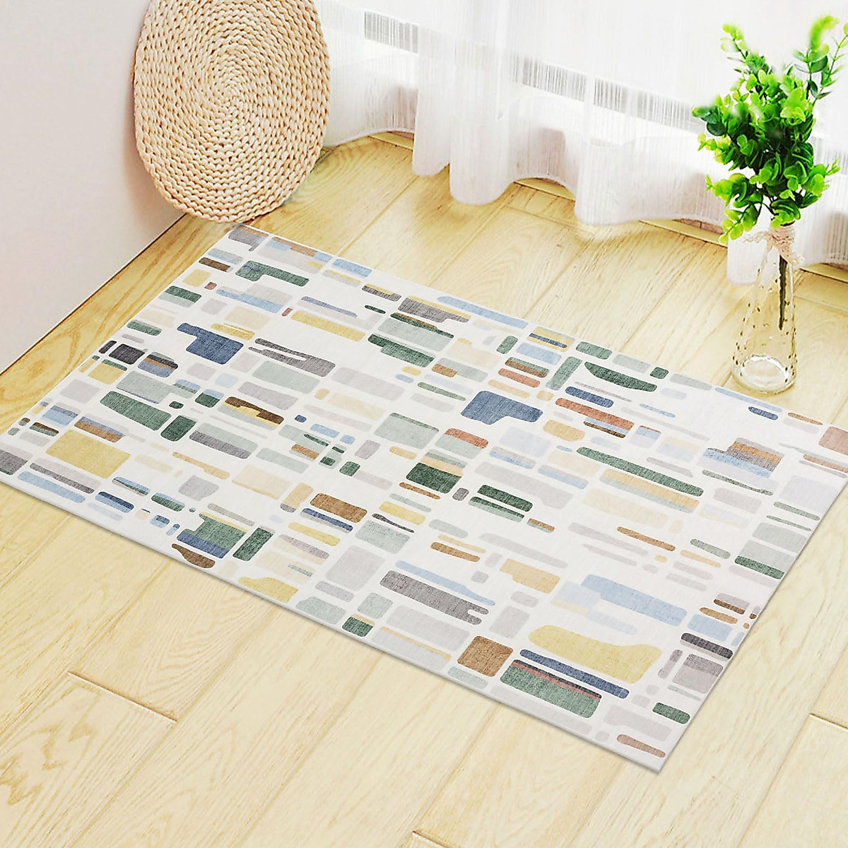 DECOMALL ANNIKA Washable Door Mat, Modern Abstract Geometric Non-Shedding Small Rugs for Entrance Welcome Mat, Multi 2’x3’