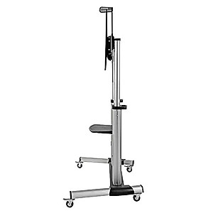 Tripp Lite Mobile TV Stand with Mount, for LED/OLED/LCD Flat Screen Monitors, 60” – 100” Televisions, Shelf & Locking Wheels, Silver, 5-Year Warranty (DMCS60100XX)