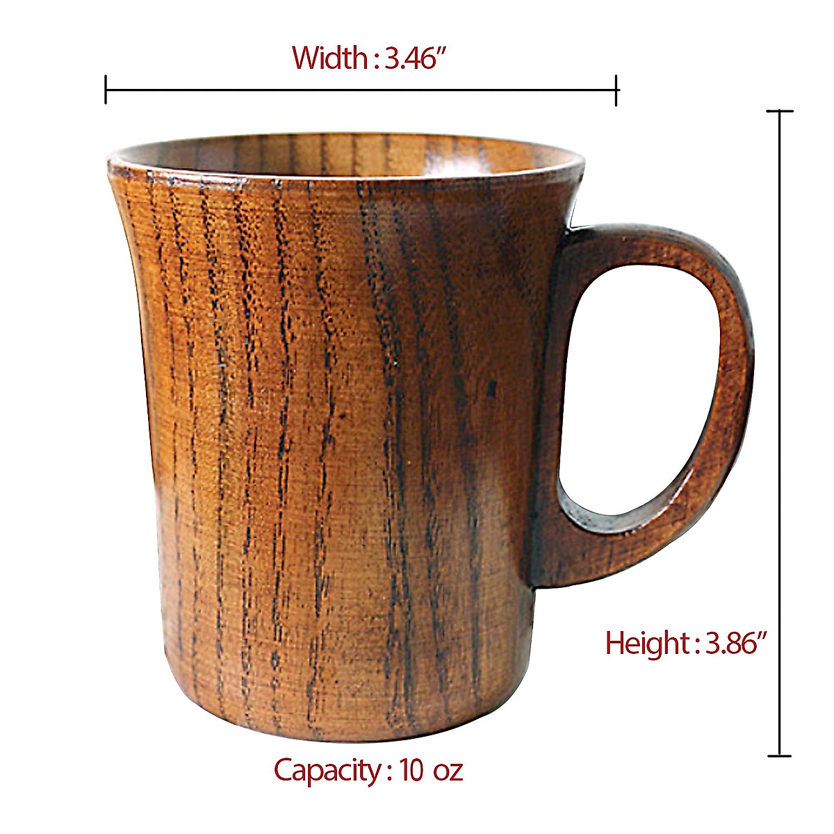 CTIGERS Wooden Coffee Beer Mugs Wood Cup Nature Jujube Mug Handmade Tea Cup with Handle 10 oz / 300ml