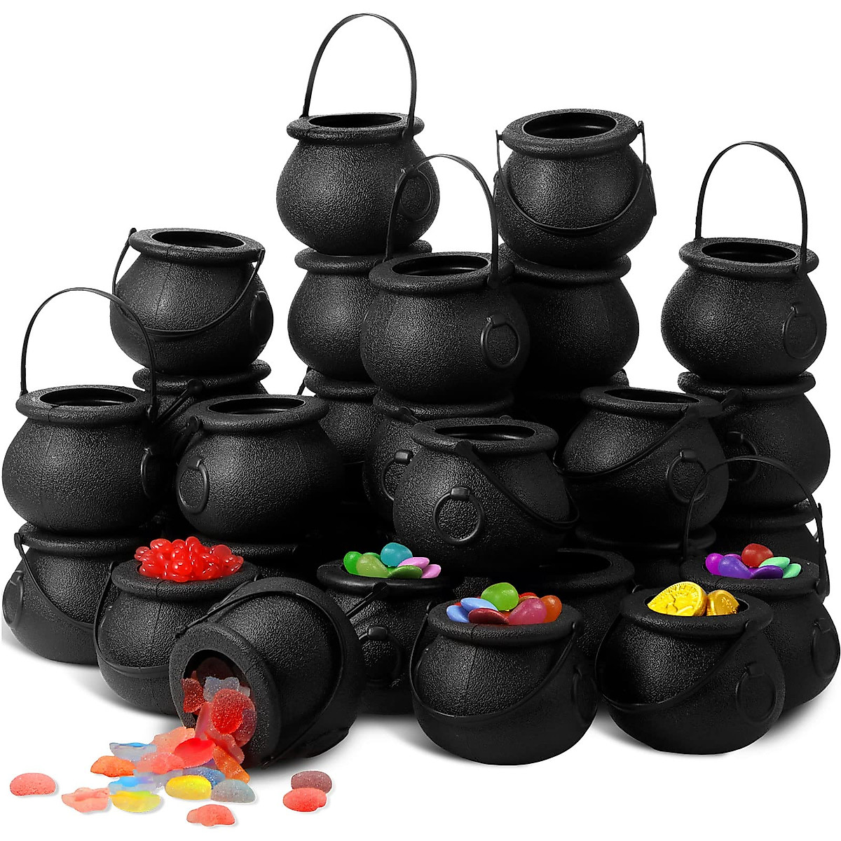80 Pcs Plastic Cauldron Mini Witches Cauldron with Handle for St Patrick Day, Mardi Gras, Halloween Decorations Cauldron Candy Cauldron Kettles for Party Favors(Black, 80 Pcs)