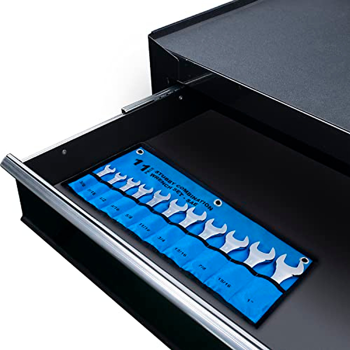 Premium Stubby Combination Wrench Set with Roll-up Pouch, 11-Piece, SAE, 3/8” to 1”, No Skipped Inch Size | Cr-V Steel, Mirror Polished Finish | Short Length and Slim Body, Perfect for Confined Areas