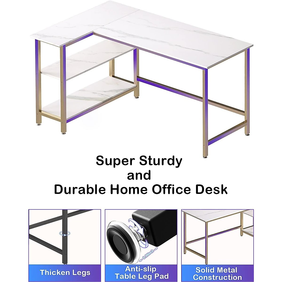 WOODYNLUX L Shaped Computer Desk - Home Office Desk with Shelf, Gaming Desk Corner Table for Work, Writing and Study, Space-Saving, White.