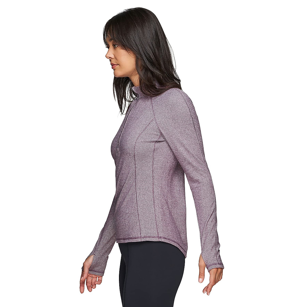 Avalanche Women's Long Sleeve Lightweight Partial 1/4 Zip Running Top Stripe Berry L