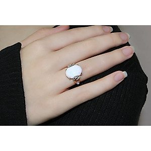 Belantina Heartland By Beverley Mitchell 10K Rose Gold with .925 Sterling Silver Oval Lab Created Opal Cabochon & Diamond Accented Statement Ring (H-I Color, I2-I3 Clarity) - Size 8