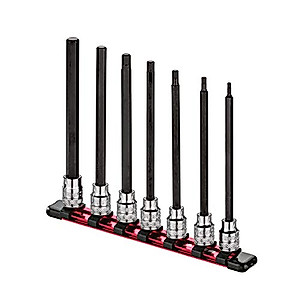 ARES 39007 - Extra Long Metric Hex Bit Socket Set - S2 Bit Provides Greater Torque - Convenient Storage Rail Included - Heat Treated Chrome Vanadium Steel Sockets