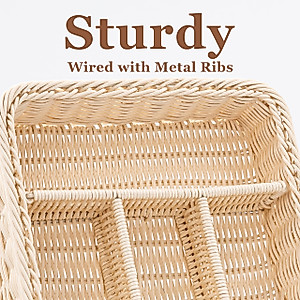 myHomeBody Rectangle Wicker Utensil Holder, Utensil Organizer, Cutlery Organizer for Kitchen Organization, Kitchen Utensil Drawer Organizer Kitchen Accessories, Resin Wicker 1 pc, Cream