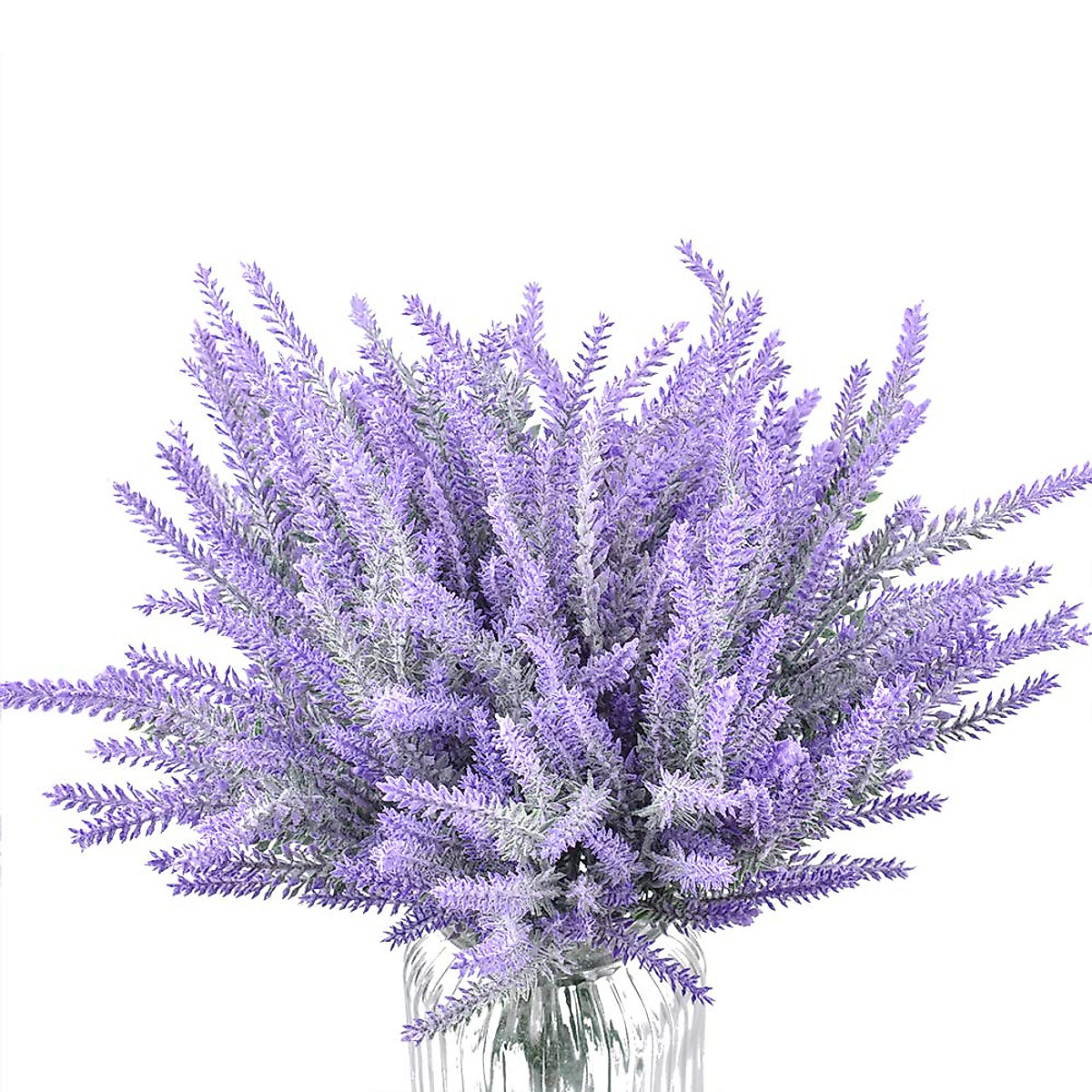 XONOR 12 Bouquets Artificial Flocking Lavender Flowers Fake Lavender Plant for Wedding Home Decor Office Table Garden Patio Decoration (Purple)