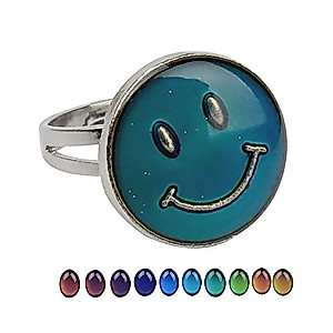 RIMOBUL Authentic Adjustable Mood Ring,Smiley Face，Magic Eyes - Pack of 3