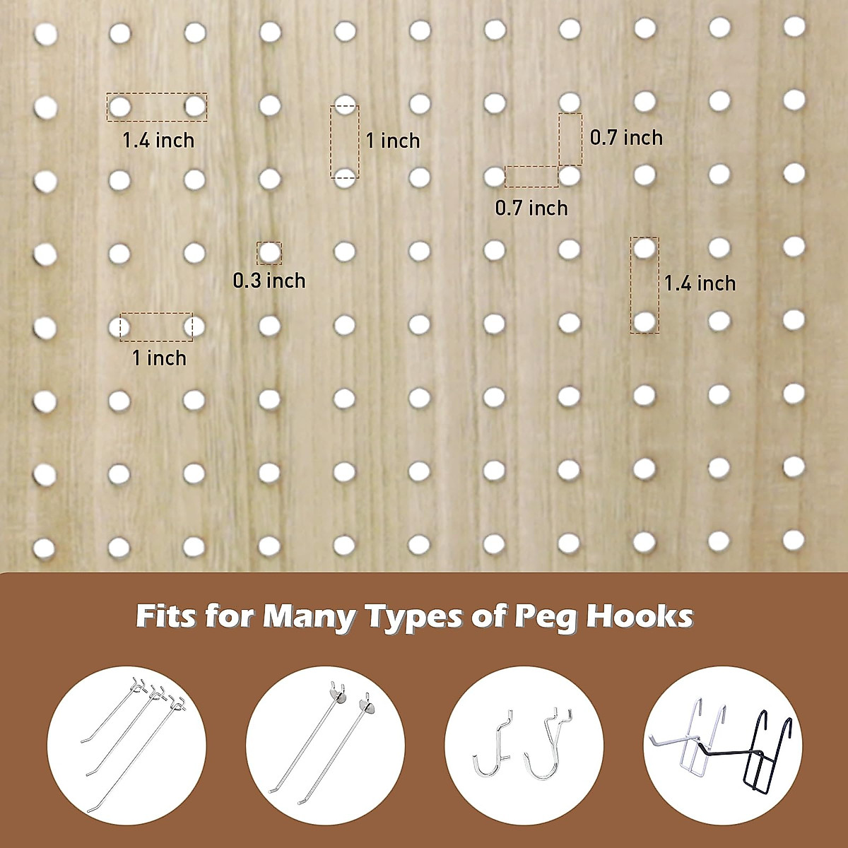 ECOMEX 4 Panel Room Divider, 5.6Ft Pegboard Display Wooden Room Divider Folding Privacy Screen Room Divider Freestanding Peg Board Display for Trade Show Craft Show Home Wall Organizer, Natural Wood