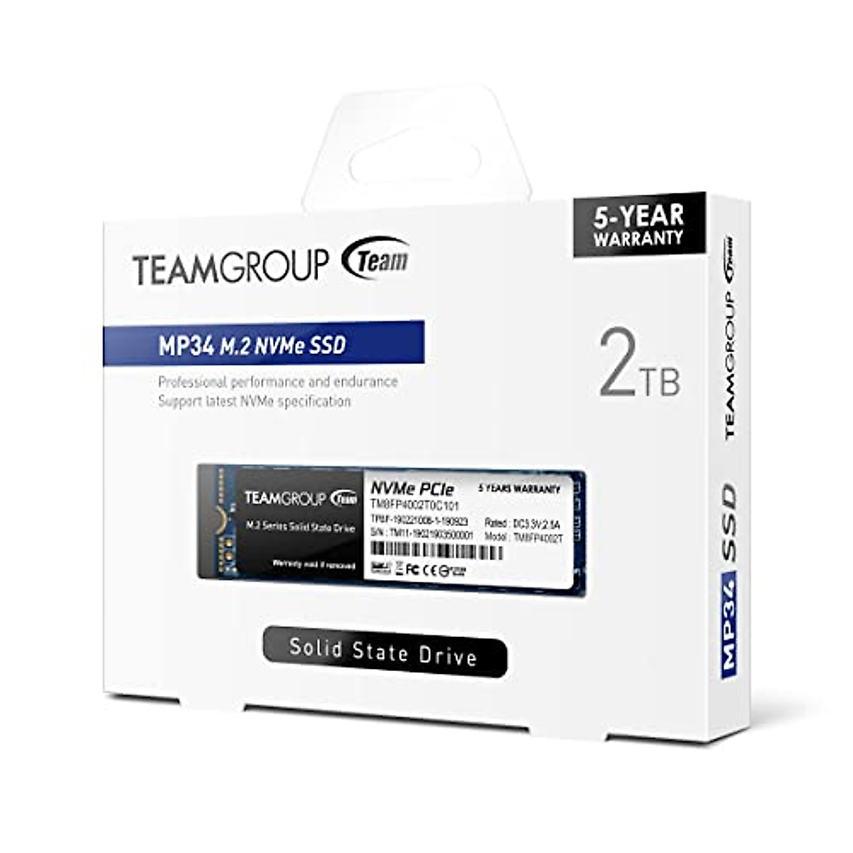 TEAMGROUP MP34 2TB with DRAM SLC Cache 3D NAND TLC NVMe 1.3 PCIe Gen3x4 M.2 2280 Internal SSD (Read/Write Speed up to 3,500/2,900 MB/s) Compatible with Laptop & PC Desktop TM8FP4002T0C101