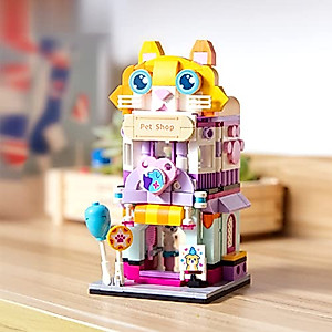 MENYORD Mini Street View Building Block kit, 287 Pieces MOC Creative Pet Shop Architecture Toys, ollectible Gift for Kids Ages 6+ (New 2023，Compatible with Lego Set)(Pet Shop)