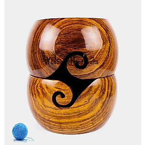 Decorative Yarn Bowl Weaving Supply Circular Yarn Storage Bowl Wooden for Knitting Crochet by SUFY Crafts (Large-7x7x4 Inch), Brown