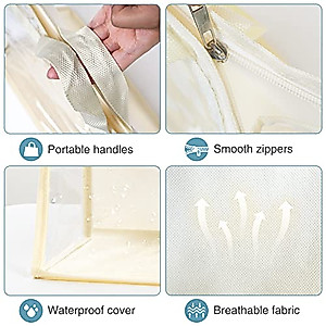 Puricon 4 Pack Handbag Dust Bags, Clear Purse Storage Organizer for Closet, Transparent Dust Cover Bag with Handles, Zippers, and Hooks -Beige